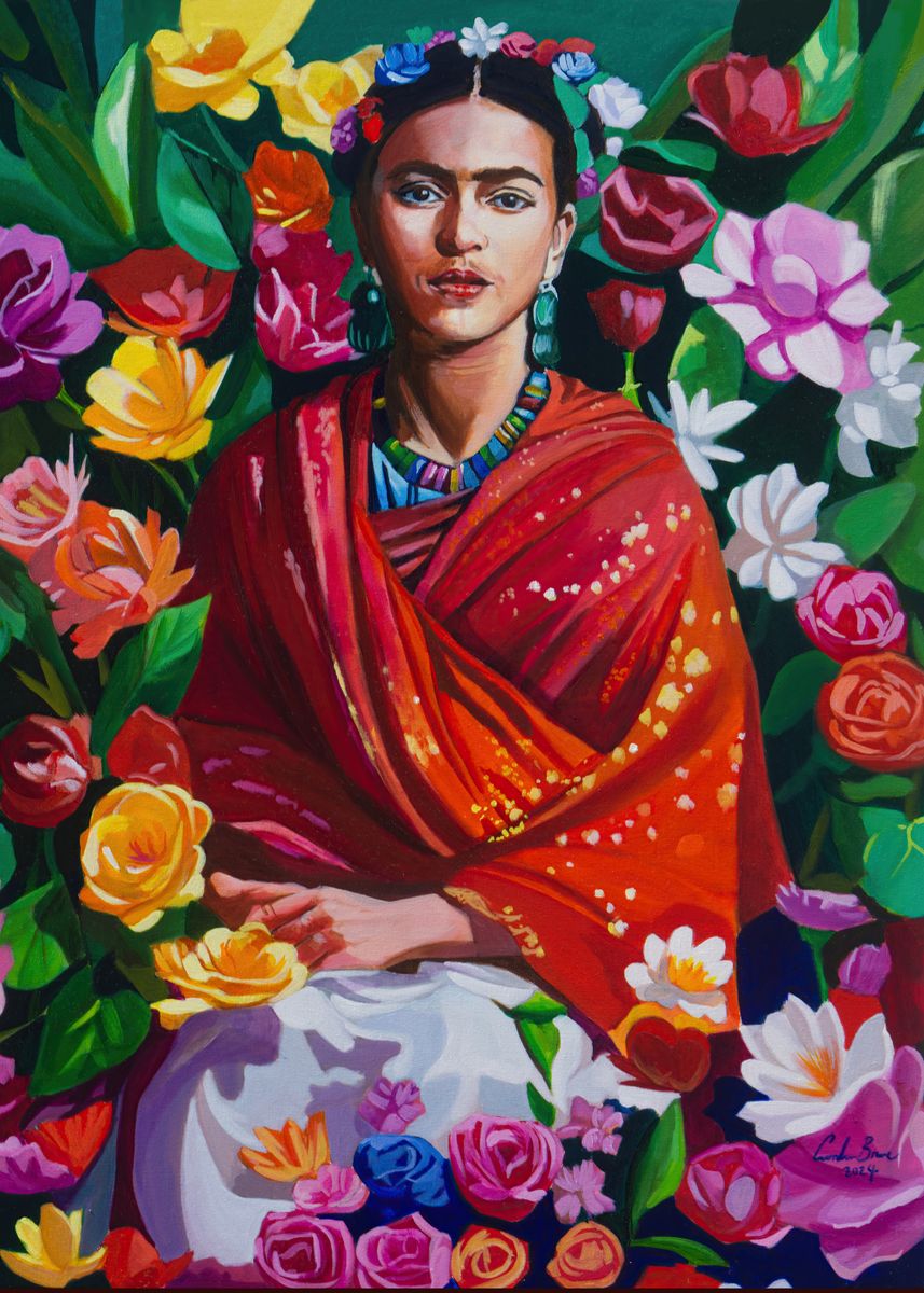 'Floral Frida Kahlo' Poster, picture, metal print, paint by Pictufy ...