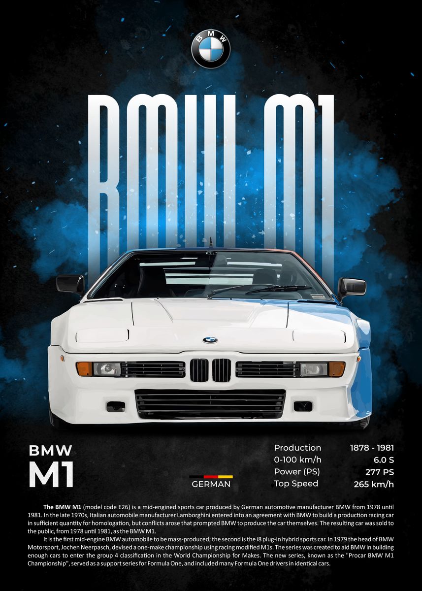 'BMW M1 Sports Car' Poster, picture, metal print, paint by Displate ...