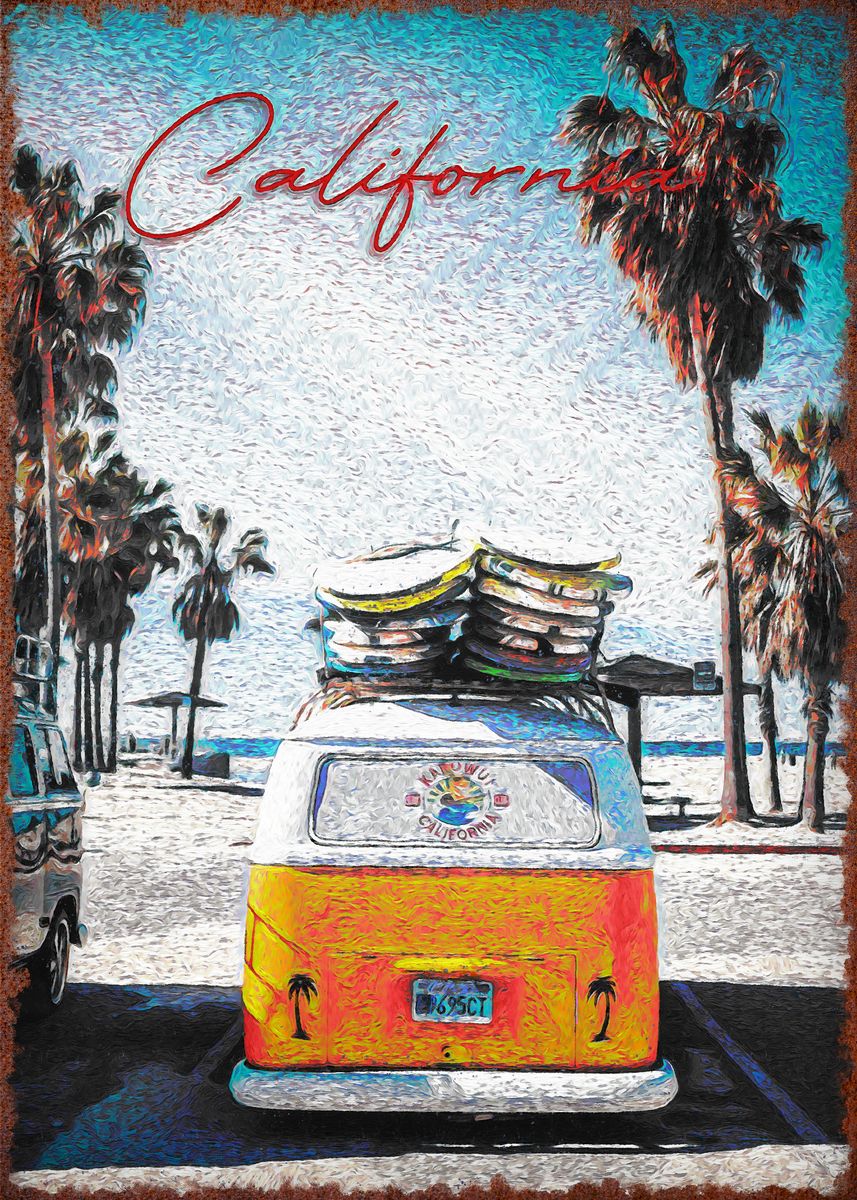 'California Beach Van' Poster, picture, metal print, paint by Top ...