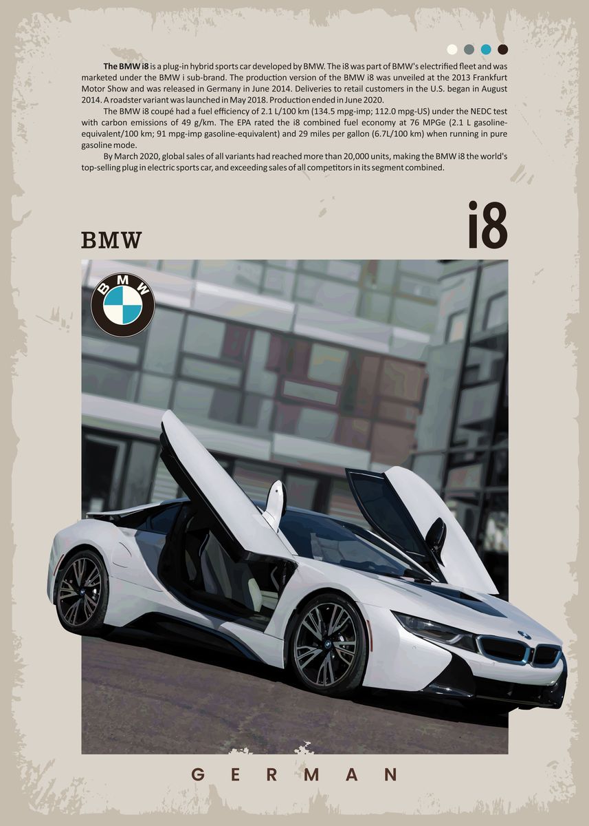 'BMW i8 Sports Car' Poster, picture, metal print, paint by awesome posters | Displate