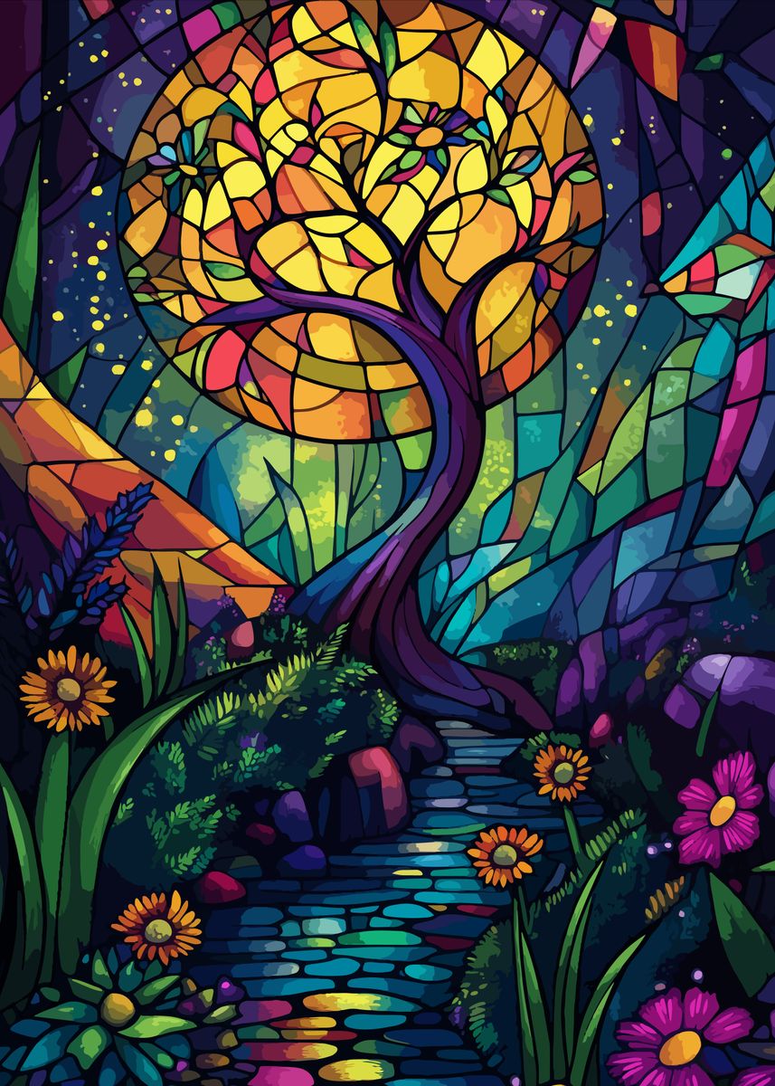 'Tree Stained Glass Forest' Poster, picture, metal print, paint by ...