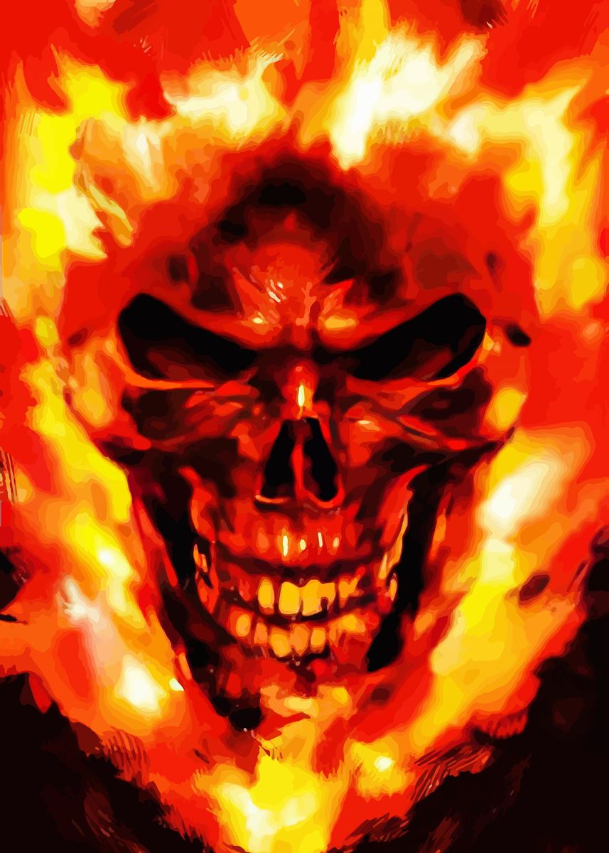 'Flaming Skull' Poster, picture, metal print, paint by Forte Art | Displate