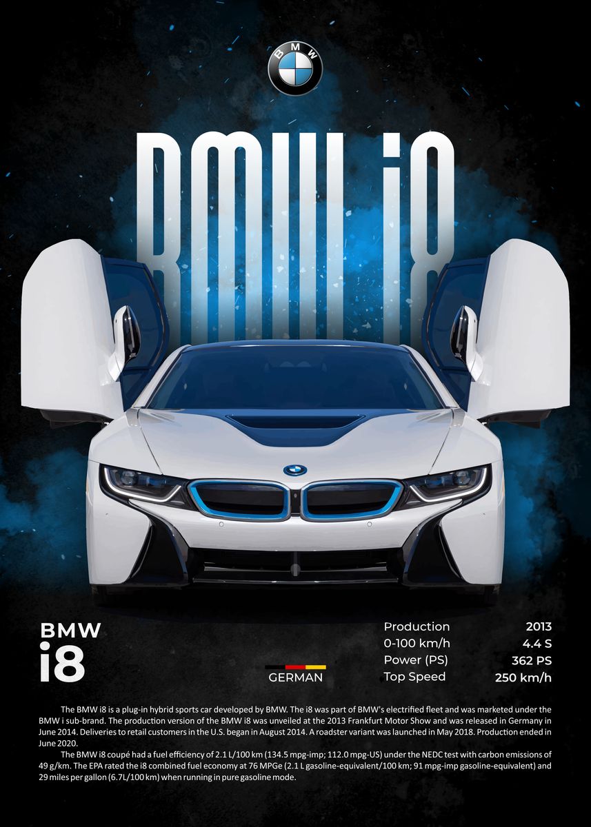 'BMW i8 Sports Car' Poster, picture, metal print, paint by Joko Tingkir | Displate