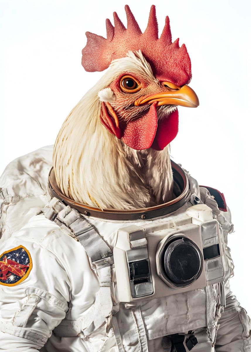 'Chicken in an astronaut' Poster, picture, metal print, paint by ...
