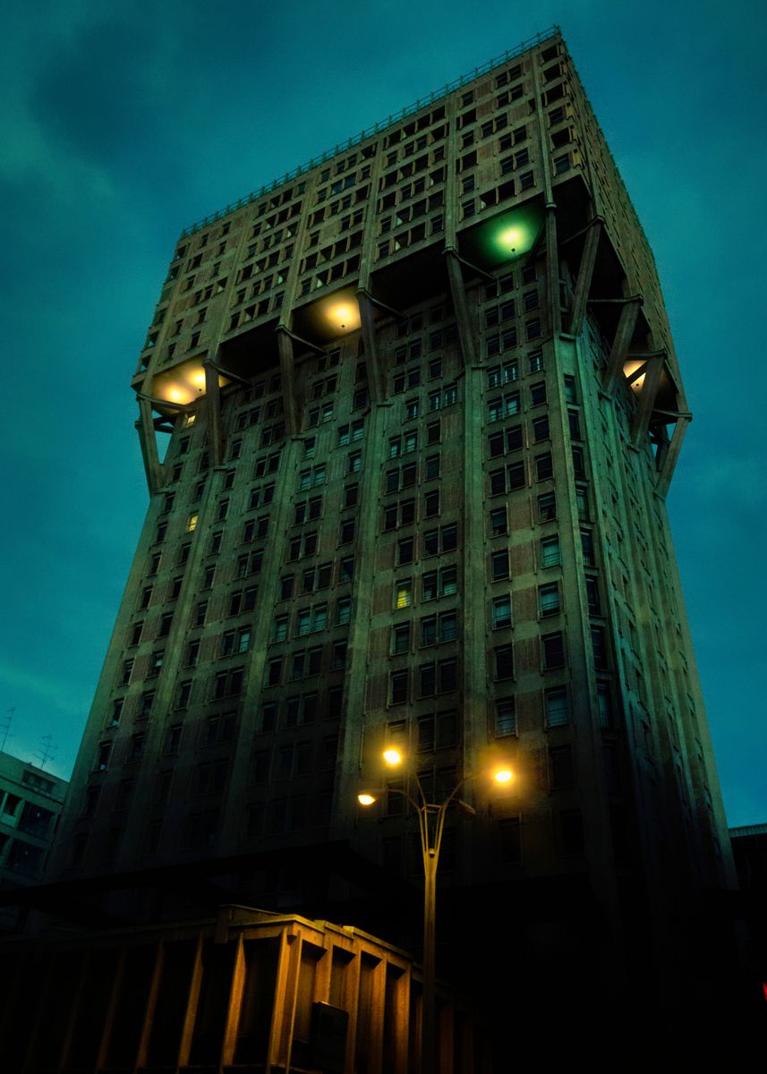 'Tilted Velasca Tower at Night' Poster, picture, metal print, paint by ...