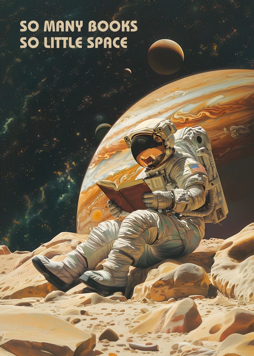 'Astronaut Reading in Space' Poster, picture, metal print, paint by ...