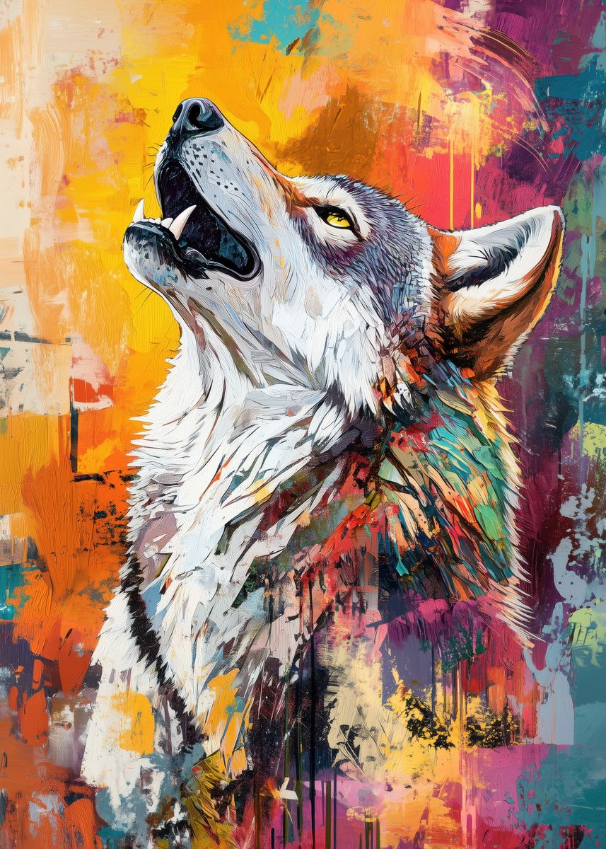 'Wolf Howling ' Poster, picture, metal print, paint by ArtVibe | Displate