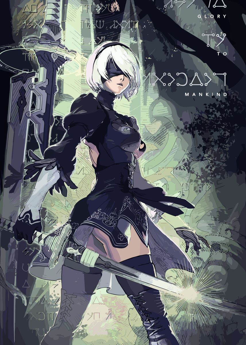 '2B Nier Automata Artwork' Poster, picture, metal print, paint by ...