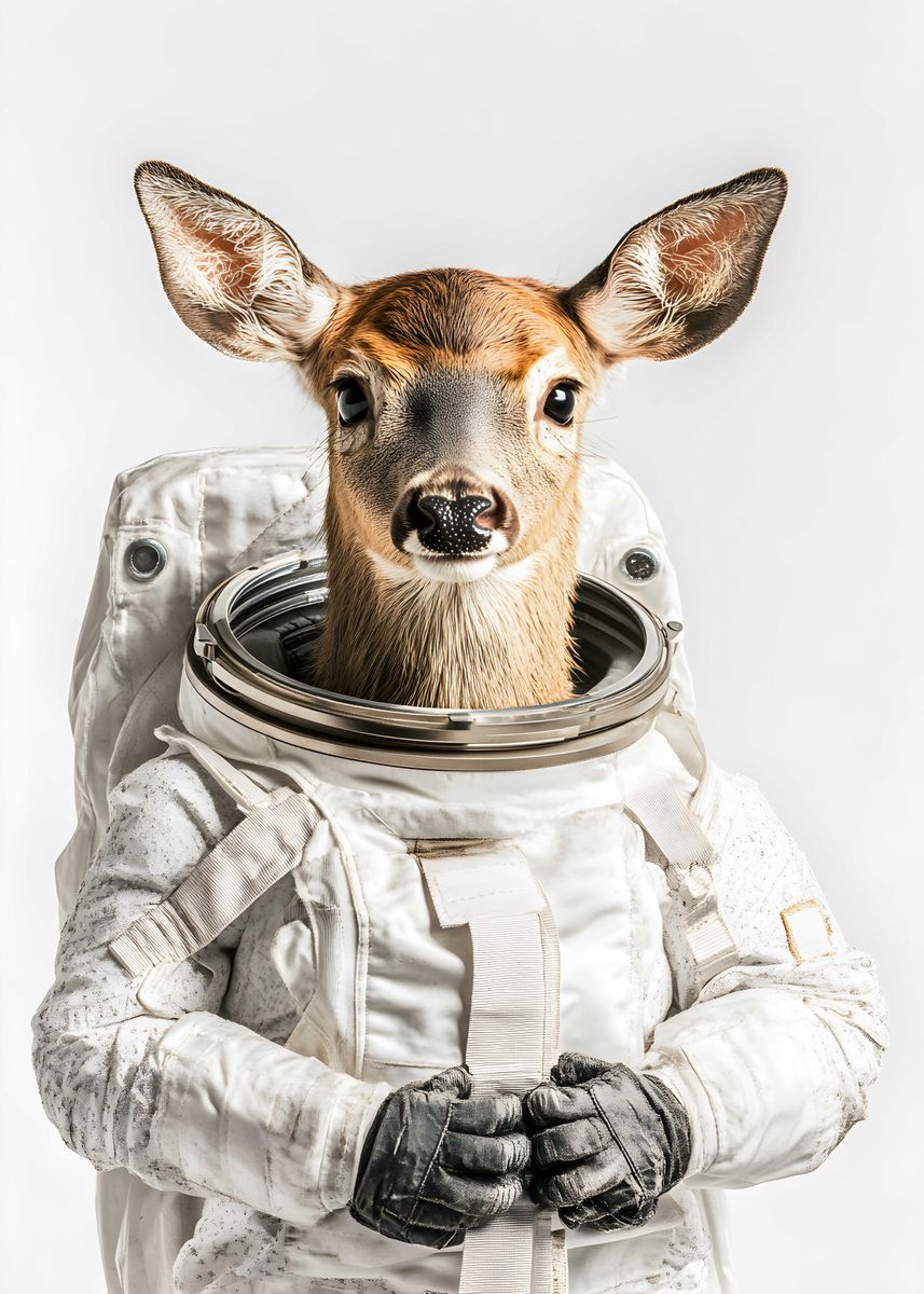 'Deer in an astronaut Art' Poster, picture, metal print, paint by Judielg | Displate