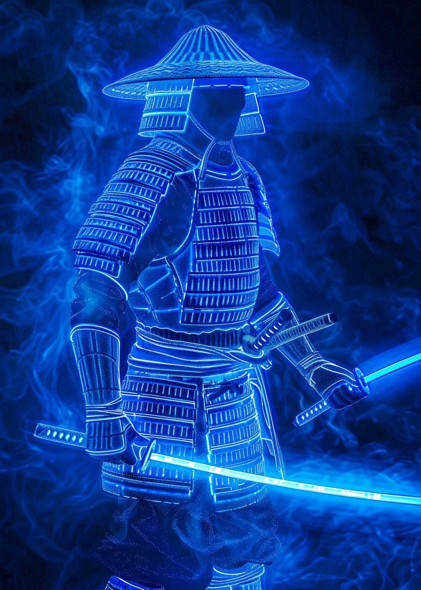 'Neon Samurai Warrior' Poster, picture, metal print, paint by The ...