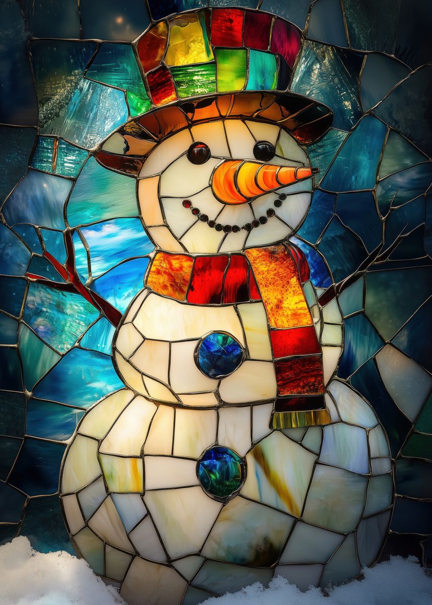 'Stained Glass Snowman' Poster, picture, metal print, paint by VidaArt ...