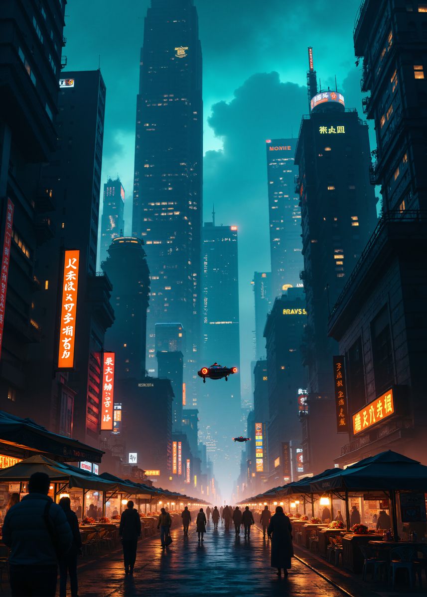 'Cyberpunk Cityscape' Poster, picture, metal print, paint by Unique ...