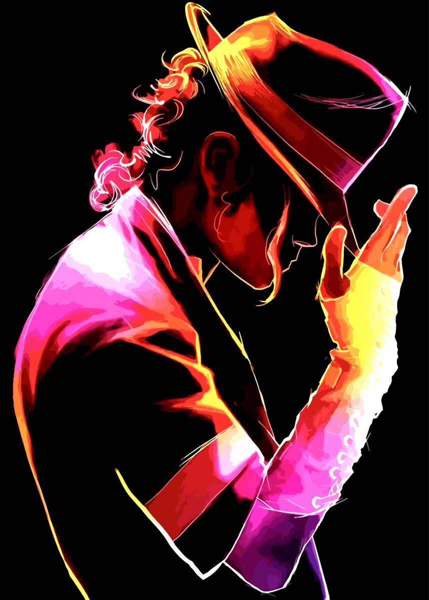 'Michael Jackson Neon Portrait' Poster, picture, metal print, paint by Balint Rag | Displate