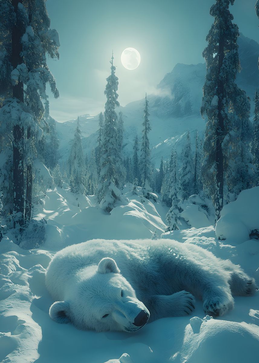'Polar Bear in Winter Wonderland' Poster, picture, metal print, paint ...