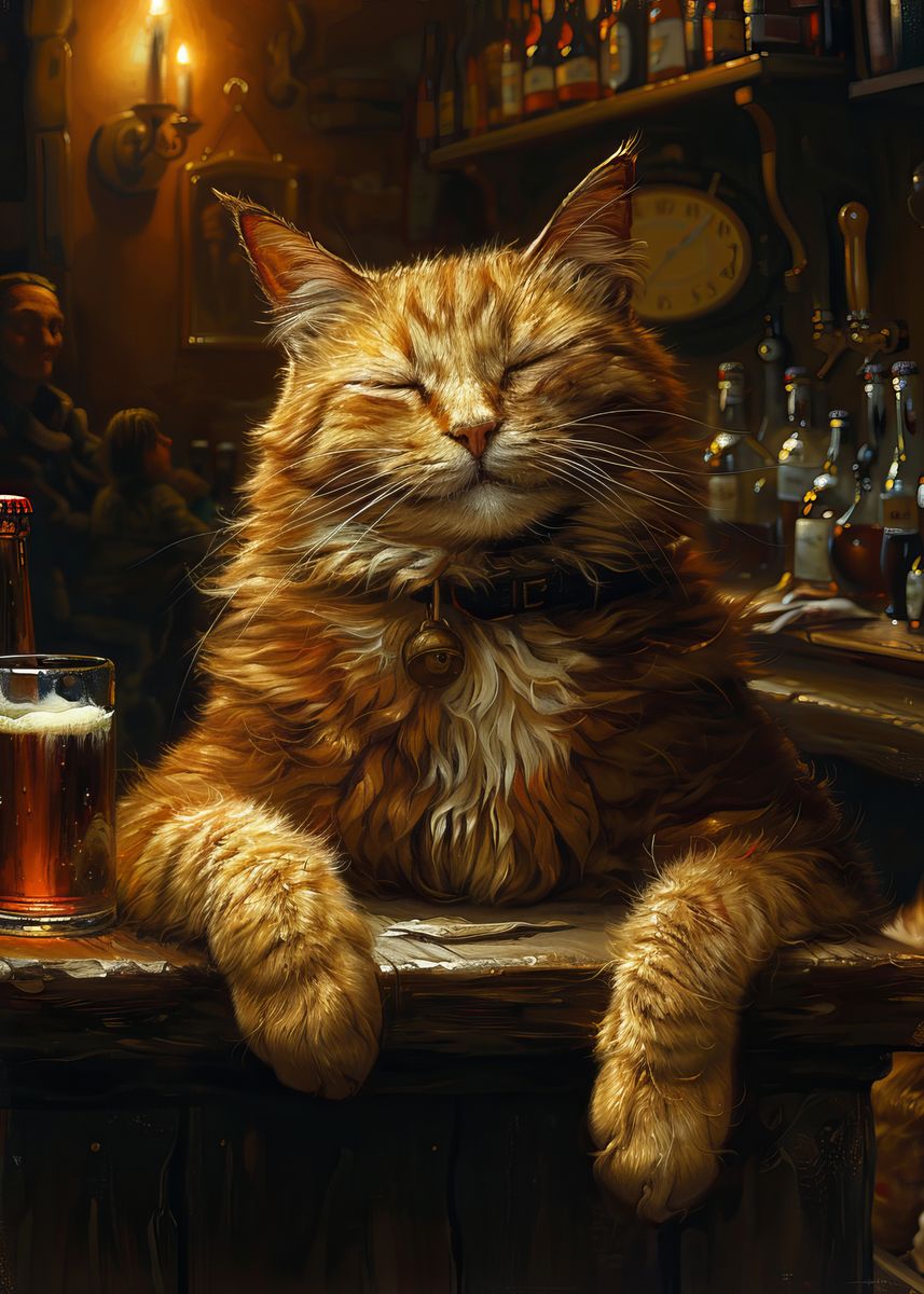 'Cat at the Bar' Poster, picture, metal print, paint by Karolina ...