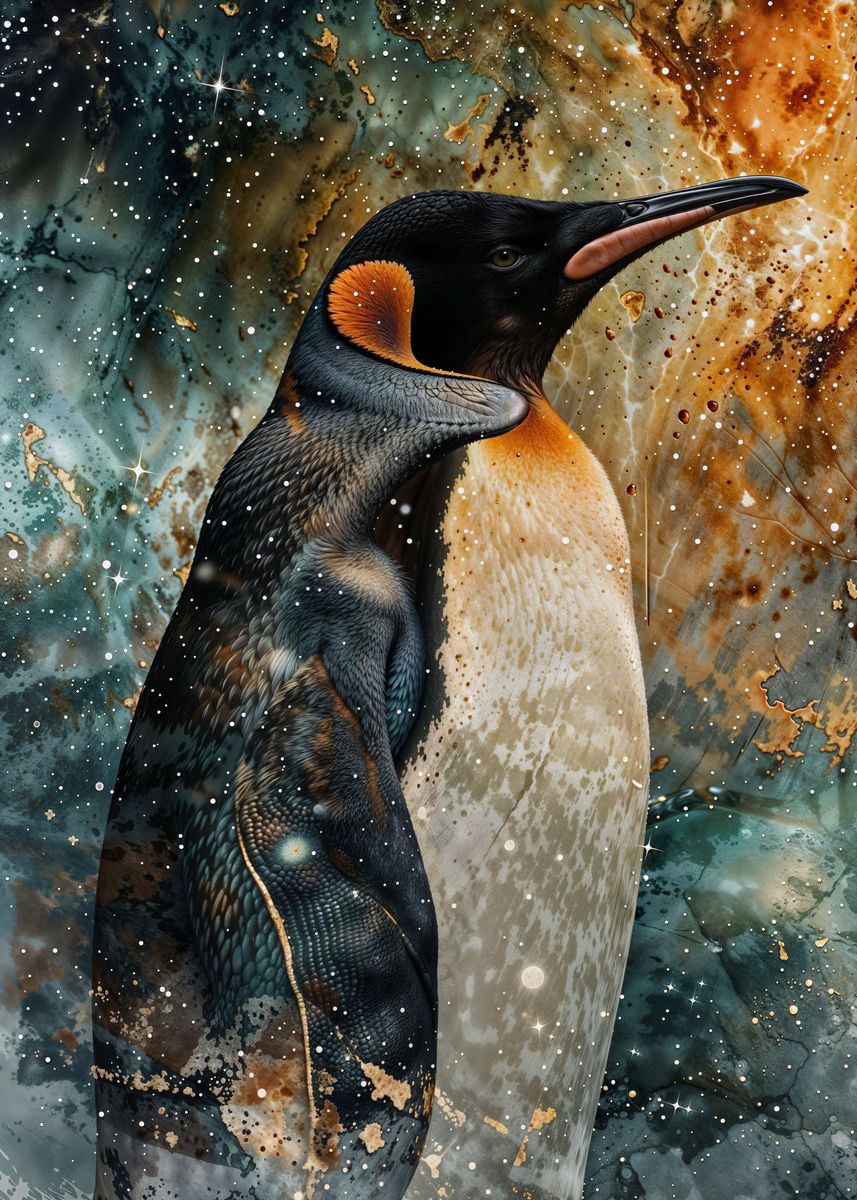 'Cosmic Penguin' Poster, picture, metal print, paint by HyperArt | Displate