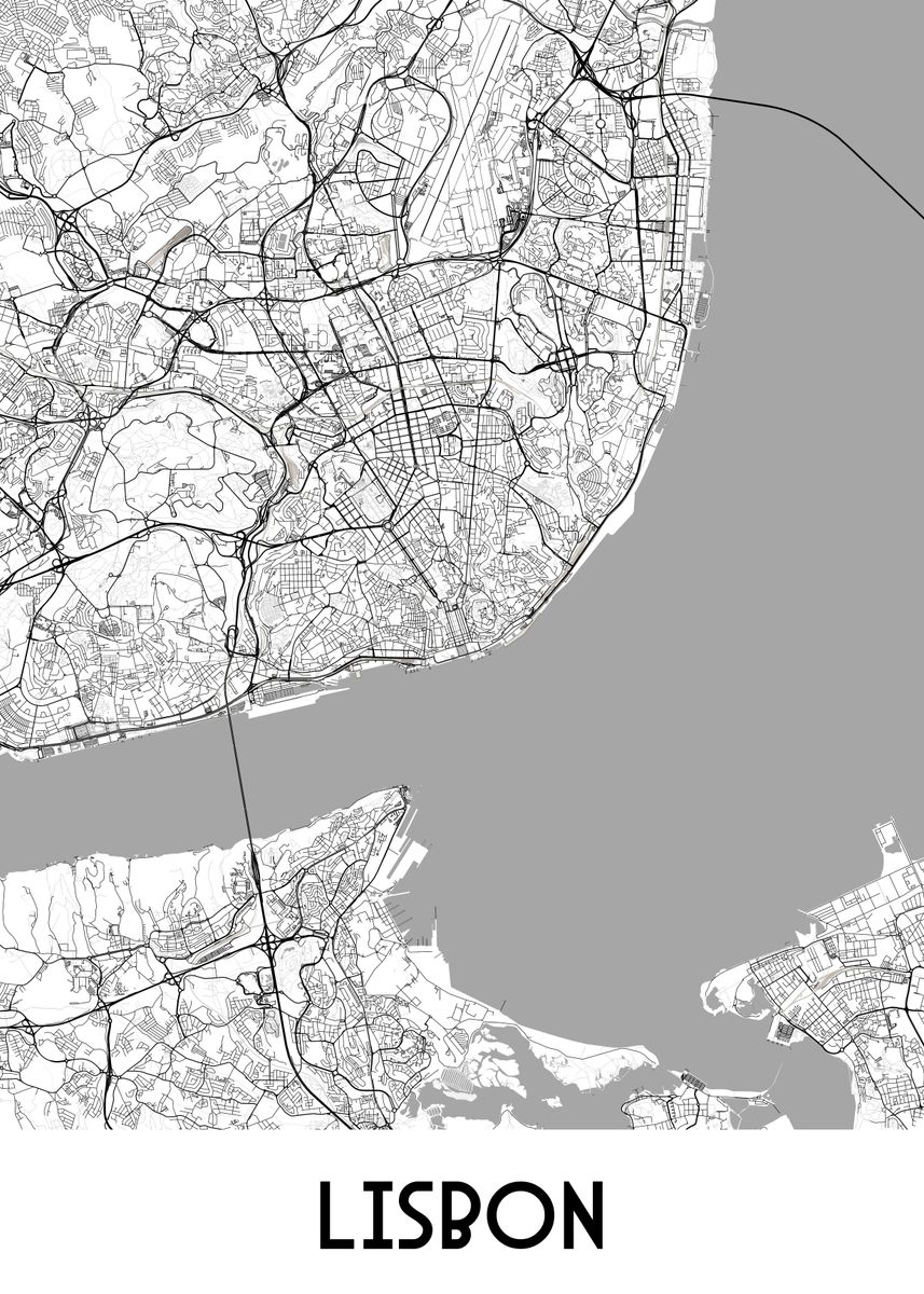 'Lisbon City Map' Poster, picture, metal print, paint by Sam Kal | Displate