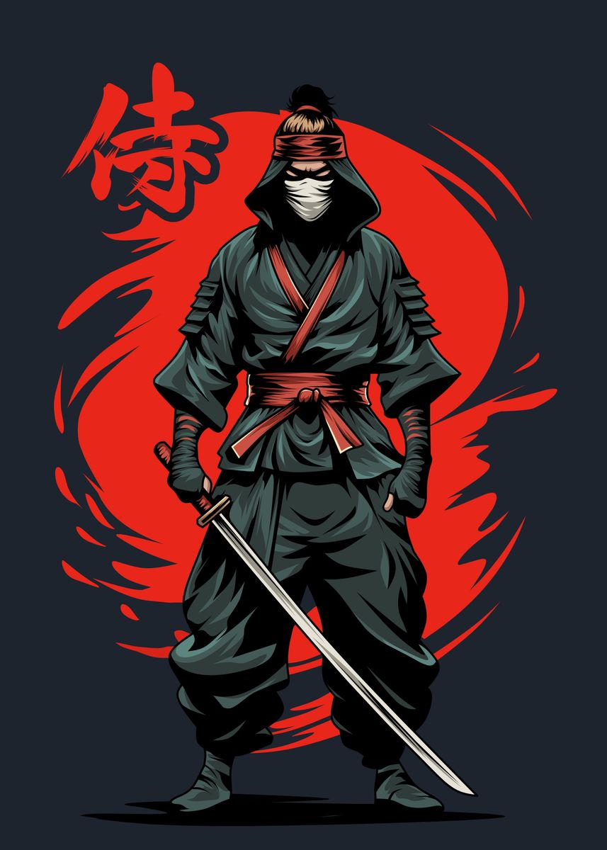 'Ninja Warrior Illustration' Poster, picture, metal print, paint by ...