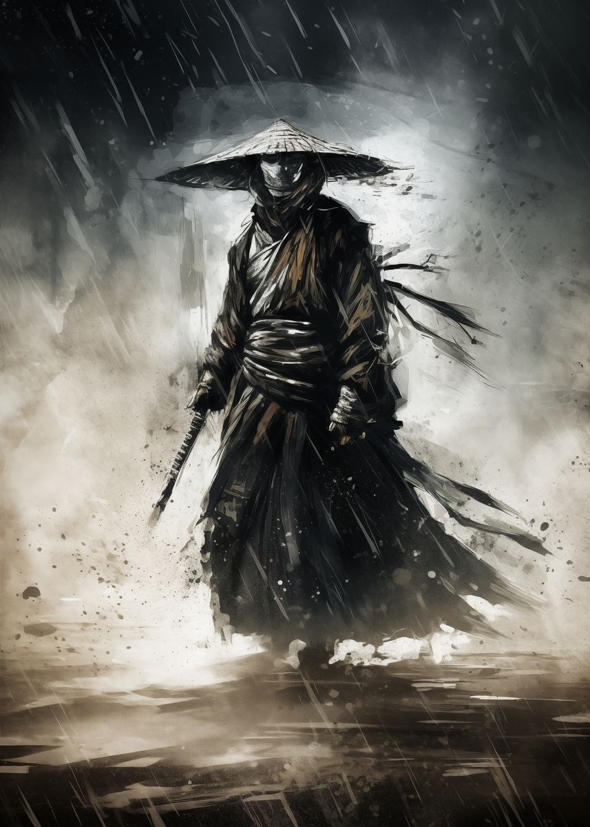 'Samurai in the Rain' Poster, picture, metal print, paint by Vfx Artist ...