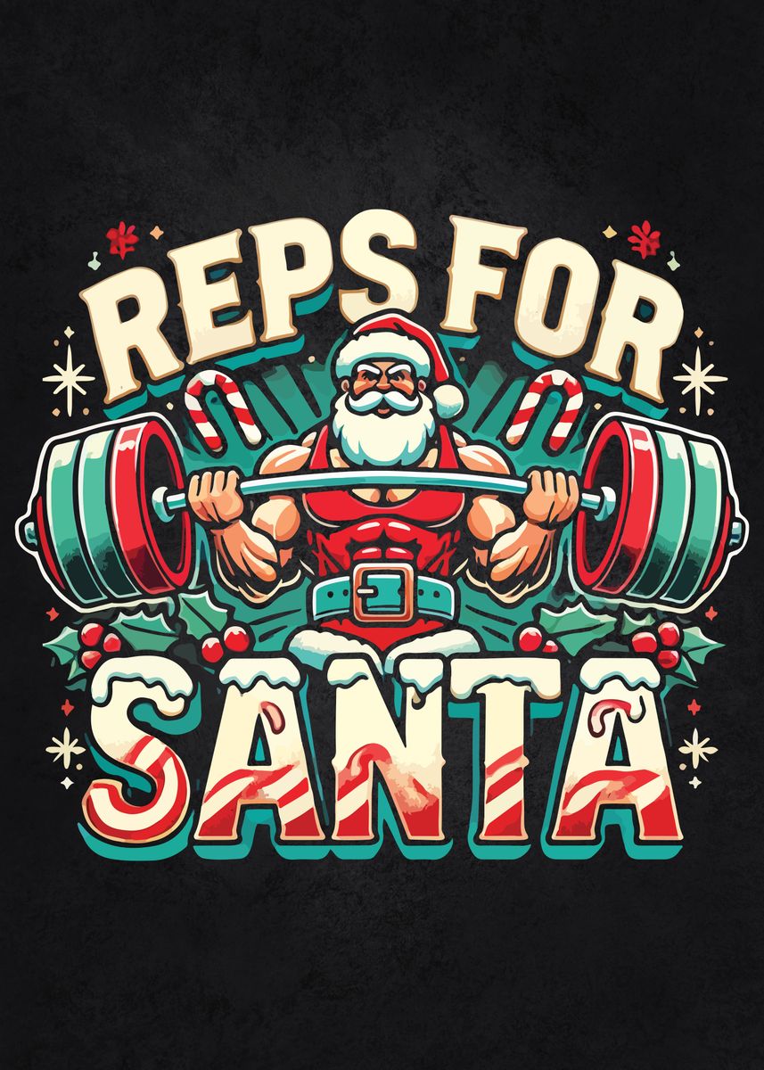 'Reps for Santa – Funny Christmas Fitness' Poster, picture, metal print ...