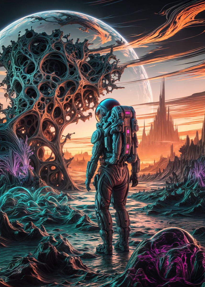 'Astronaut on Alien Planet' Poster, picture, metal print, paint by ...