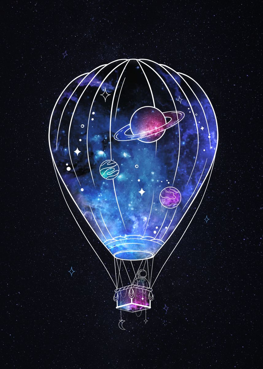 'Space Hot Air Balloon' Poster, picture, metal print, paint by Ericc ...