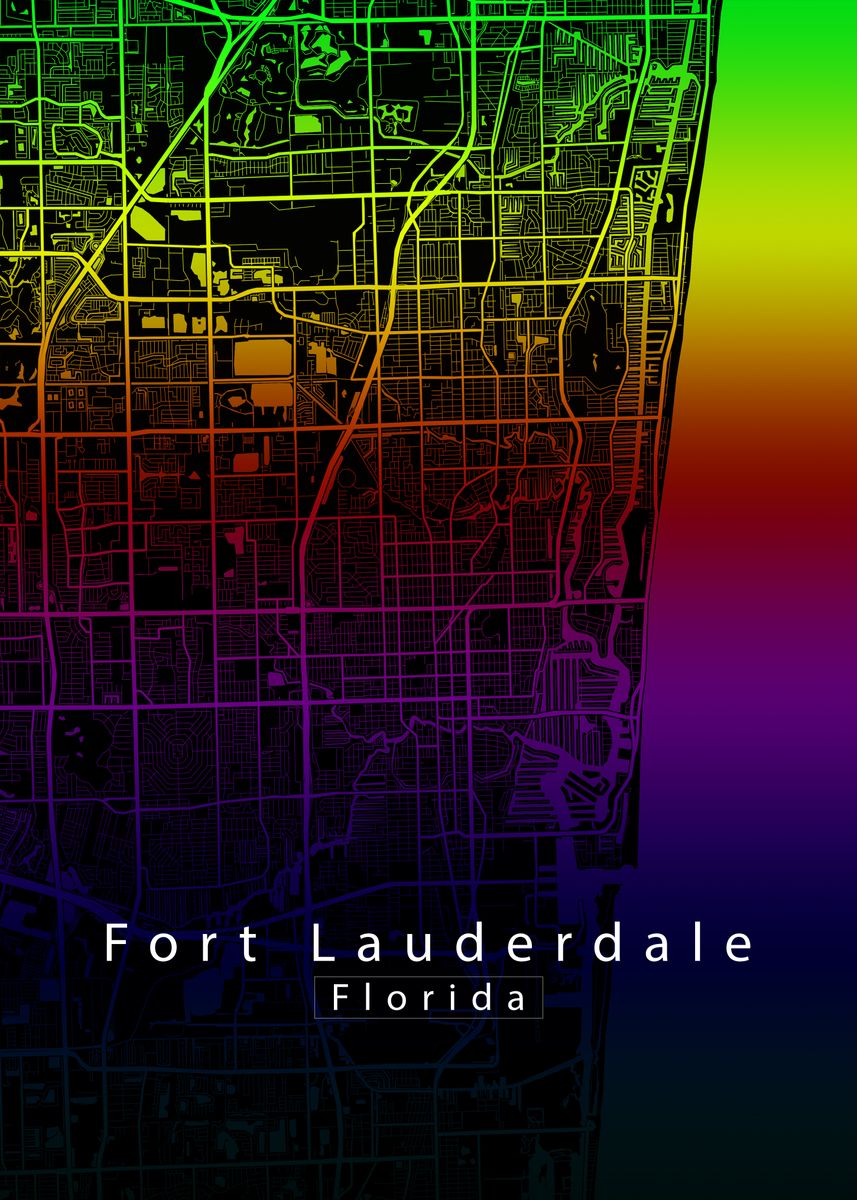 'Fort Lauderdale Florida City Map' Poster, picture, metal print, paint ...