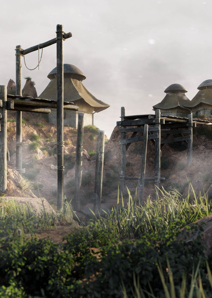 'Mystical Village in Fog' Poster, picture, metal print, paint by ...