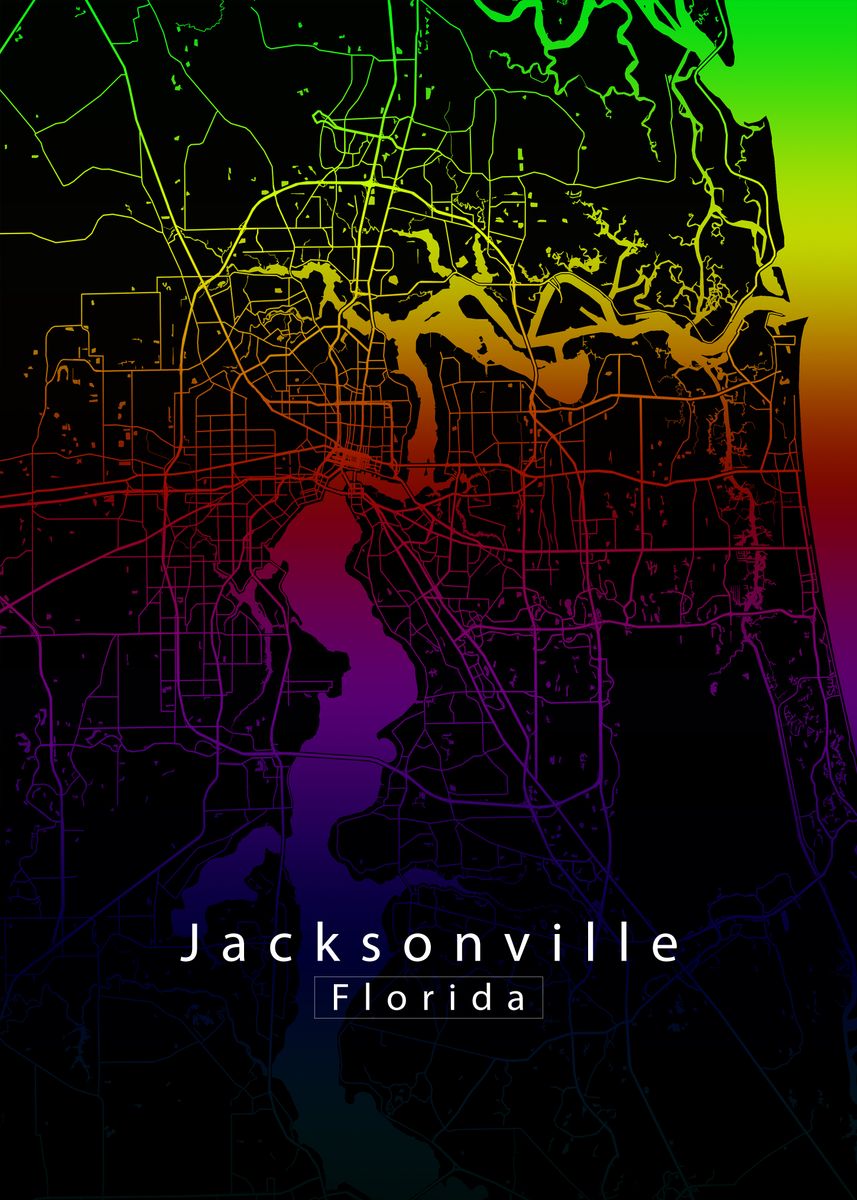 'Jacksonville Florida City Map' Poster, picture, metal print, paint by ...