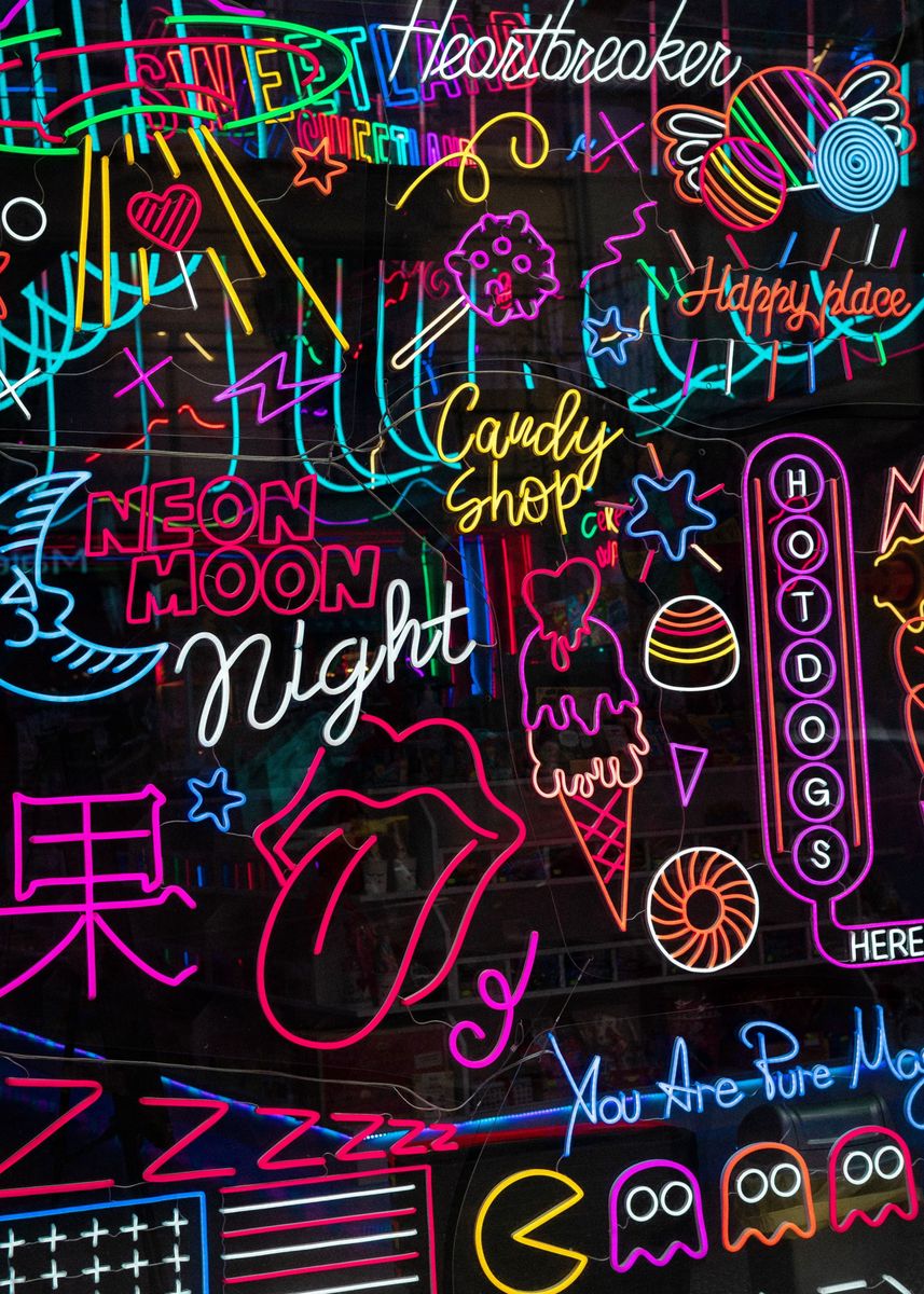 'Neon Signs Night' Poster, picture, metal print, paint by Ericc Yummy ...