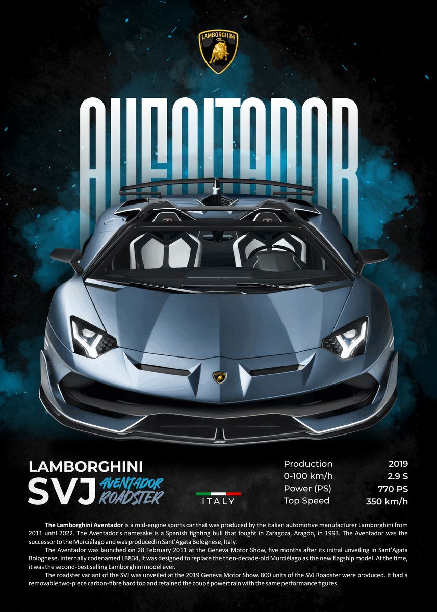 'Lamborghini Aventador SVJ Roadster' Poster, picture, metal print ...