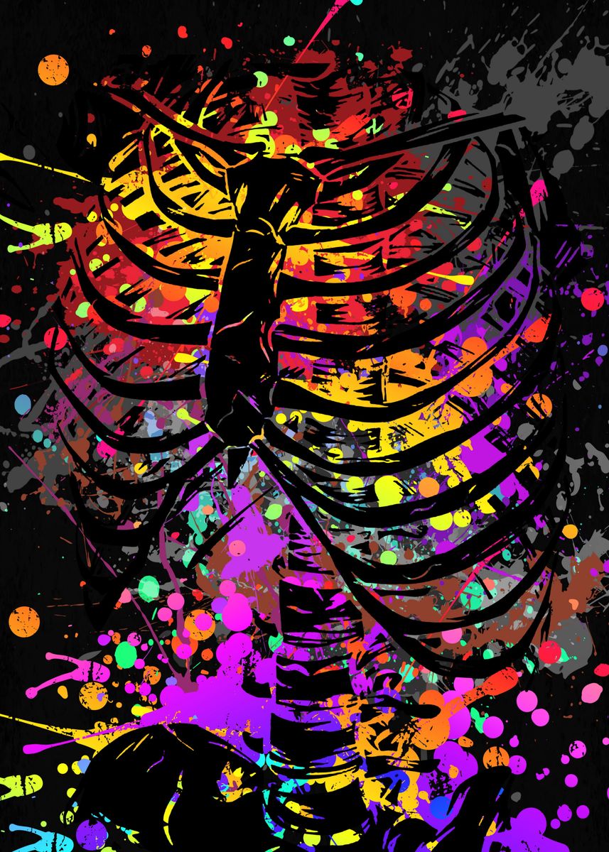 'Ribcage with Neon Splatter' Poster, picture, metal print, paint by ...