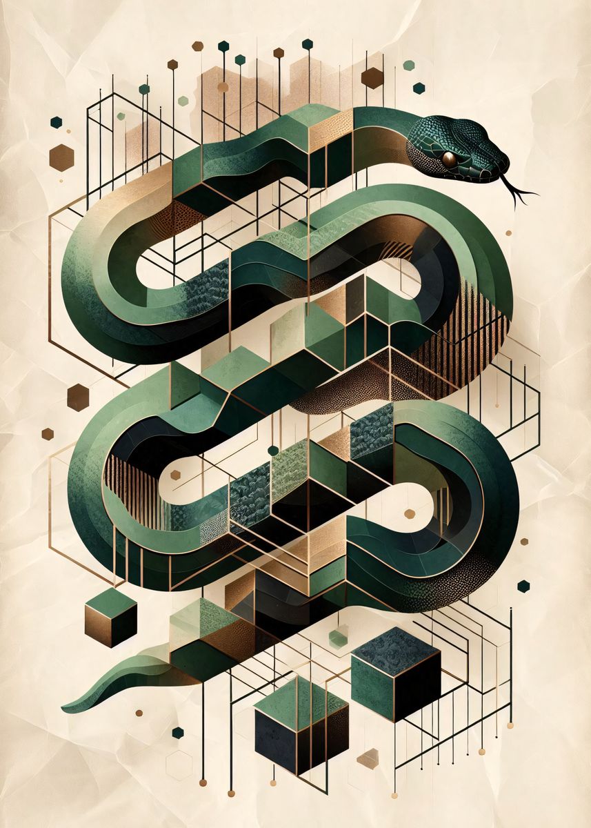 'Serpent Geometry' Poster, picture, metal print, paint by Diz Plate ...