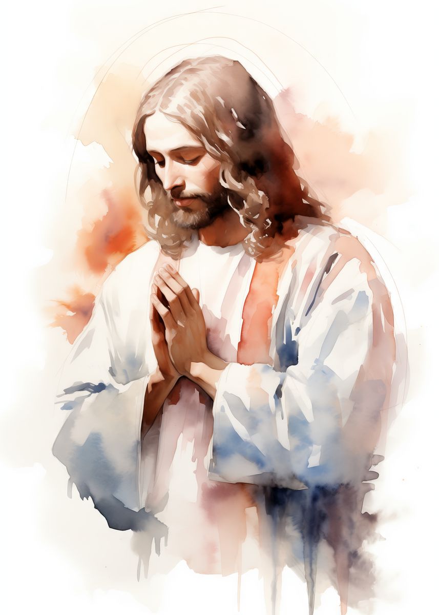 'Jesus Praying Watercolor' Poster, picture, metal print, paint by ...