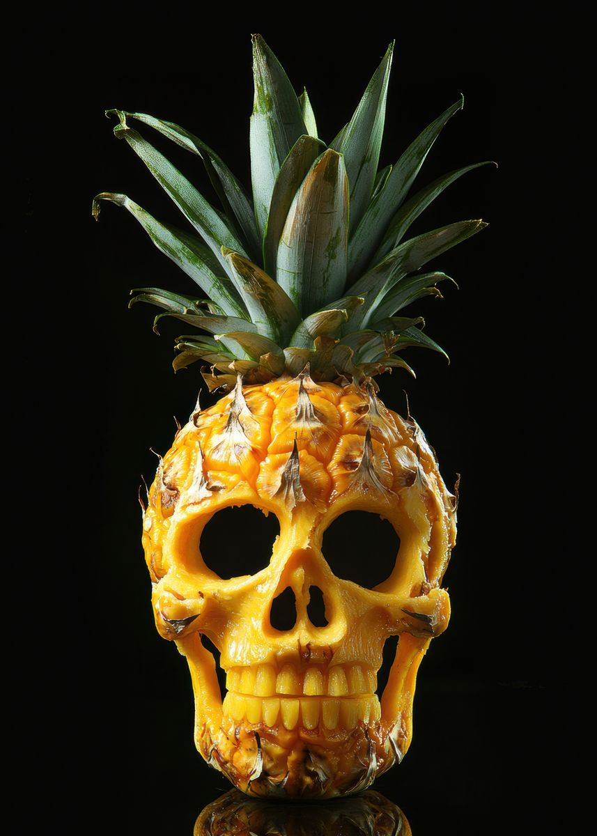 'Pineapple Skull' Poster, picture, metal print, paint by LD Art | Displate