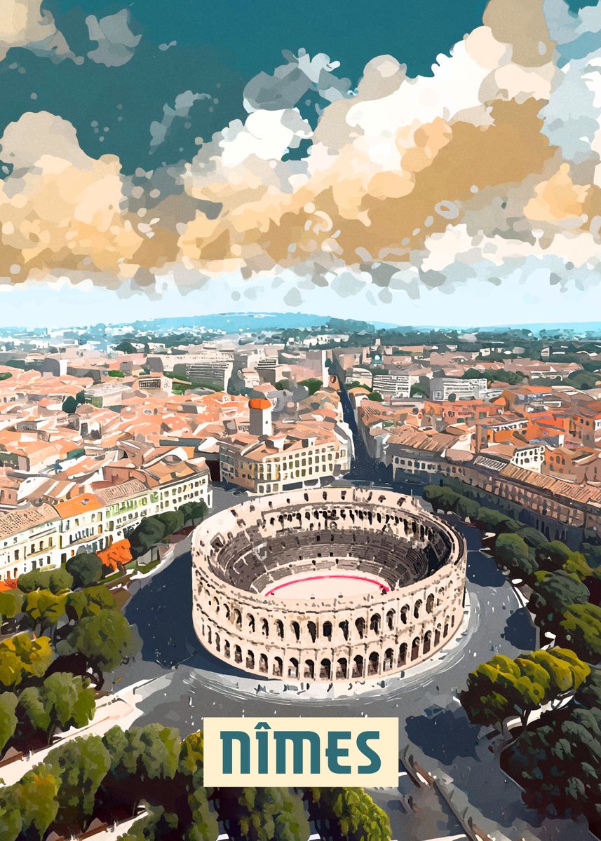 'Nimes' Poster, picture, metal print, paint by Bo Kev | Displate