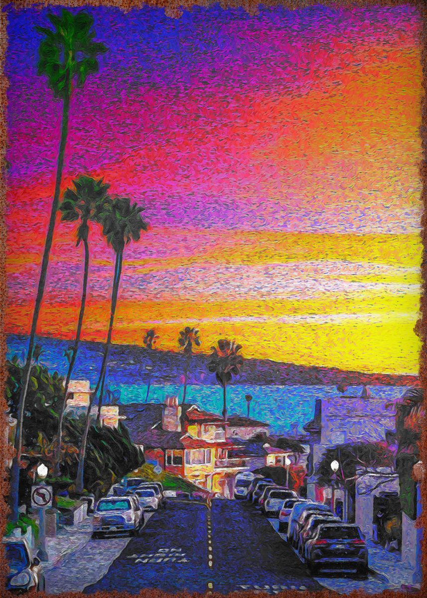 'Sunset Coastal Town' Poster, picture, metal print, paint by Top ...