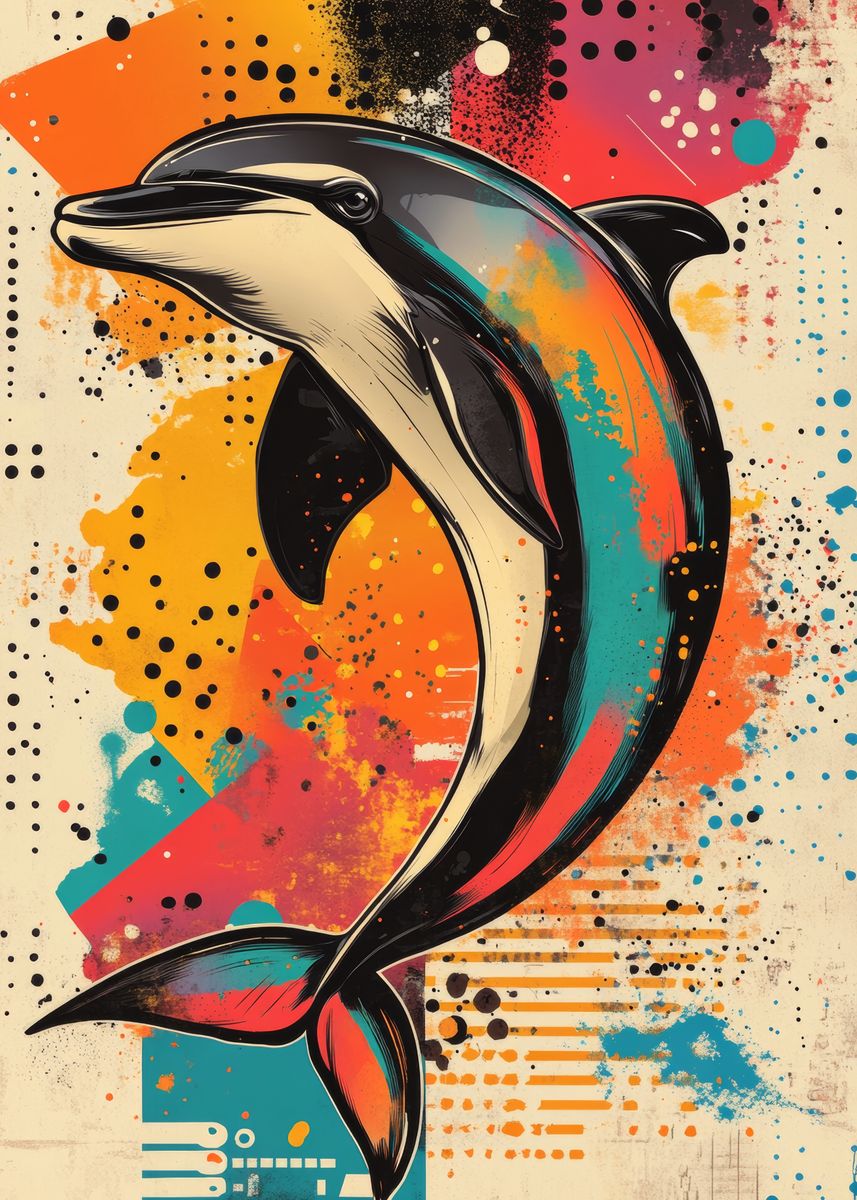 'Dolphin Splash Art | Dynamic Dolphin Illustration | Modern Pop Art ...