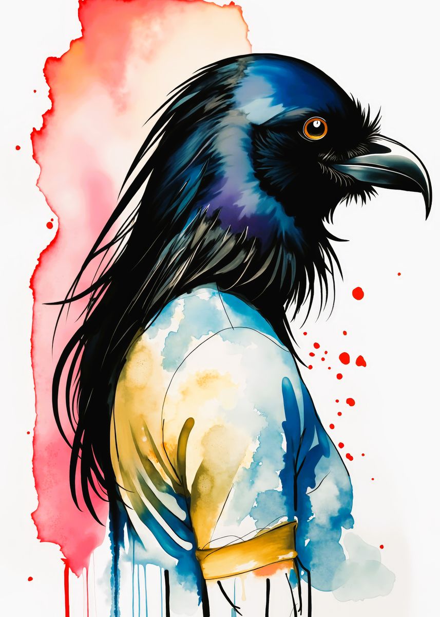 'Raven Girl Watercolor' Poster, picture, metal print, paint by Lorence ...