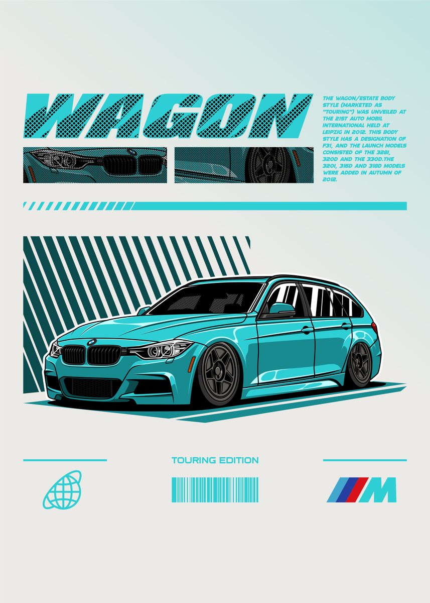 'BMW 3 Series Wagon Cyan 2' Poster, picture, metal print, paint by Heru ...
