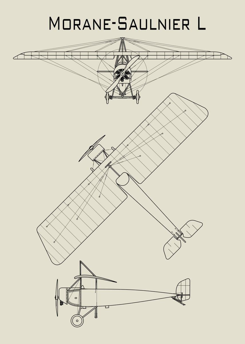 'Morane-Saulnier L Airplane Blueprint' Poster, picture, metal print ...