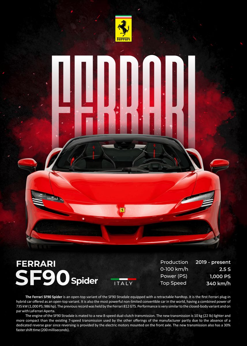 'Ferrari SF90 Spider' Poster, picture, metal print, paint by Joko ...