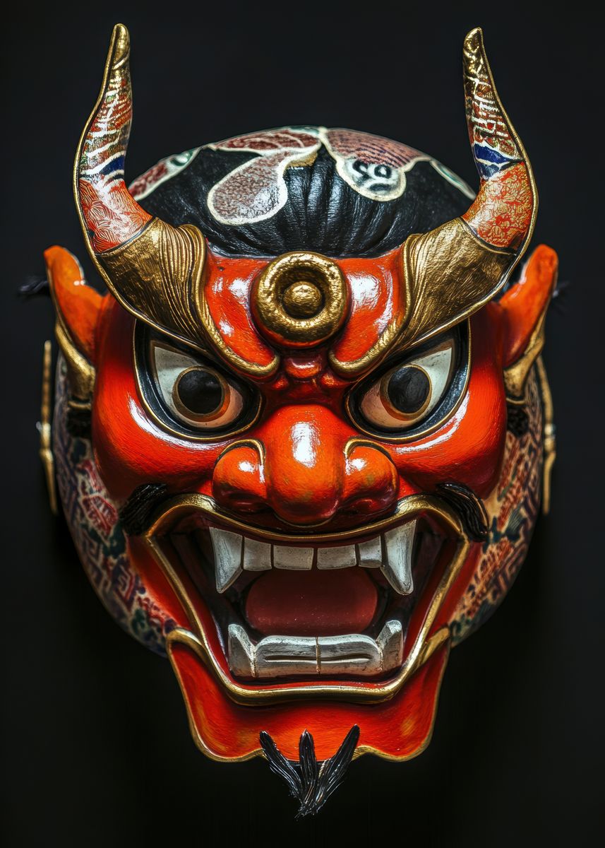 'Japanese Oni Mask' Poster, picture, metal print, paint by LD Art ...