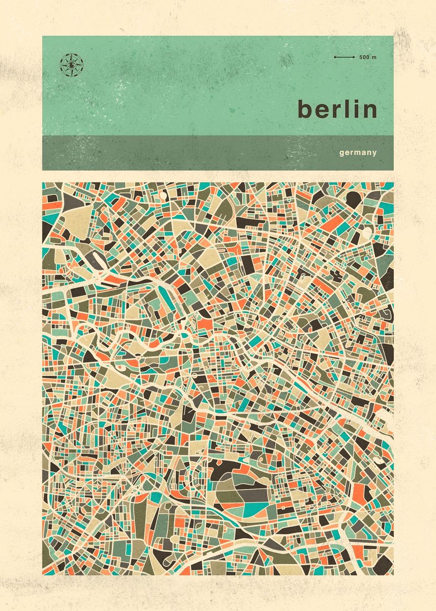 'Berlin City Map Art Print' Poster, picture, metal print, paint by Uber ...
