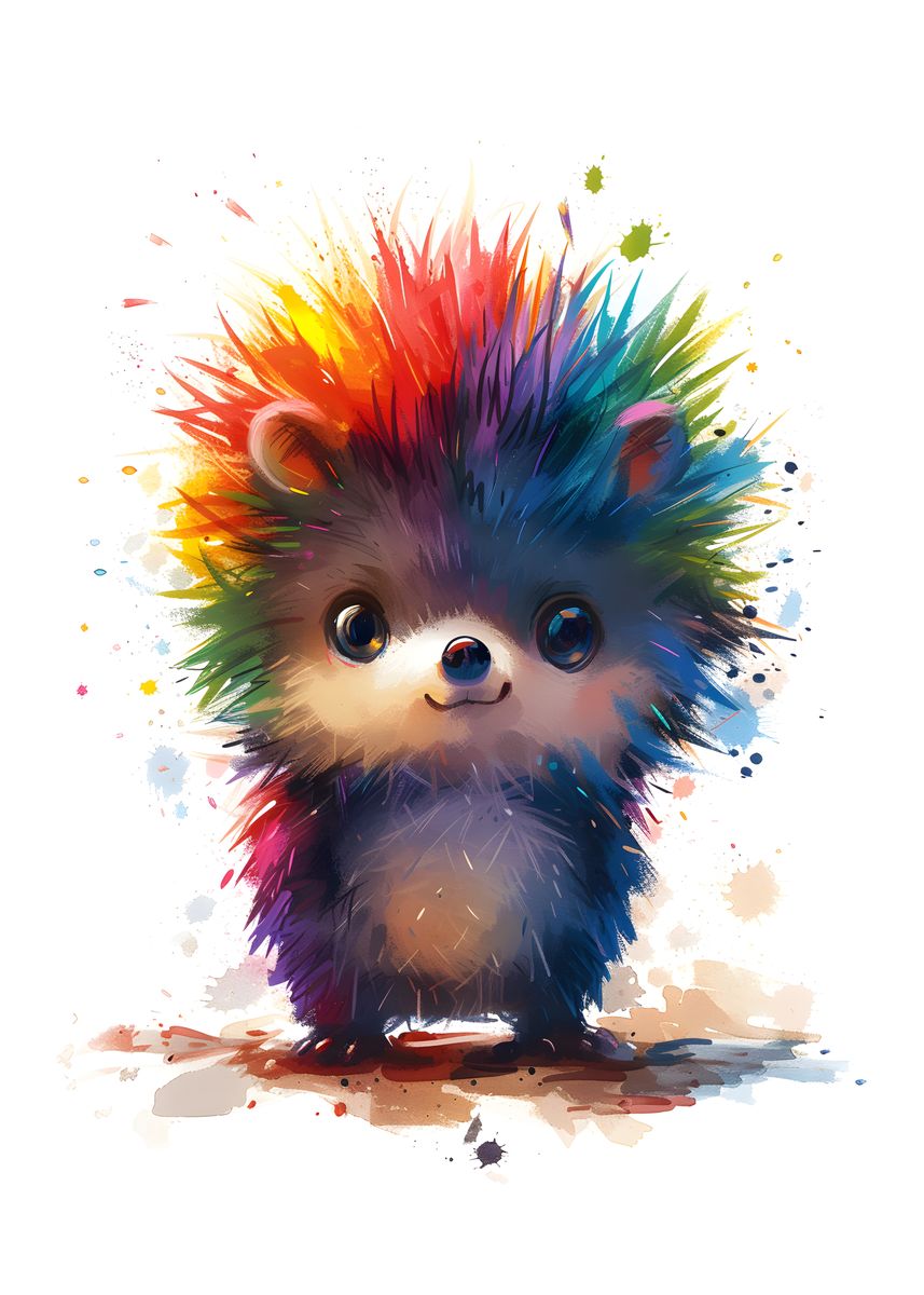 'Rainbow Hedgehog' Poster, picture, metal print, paint by Mapsters ...