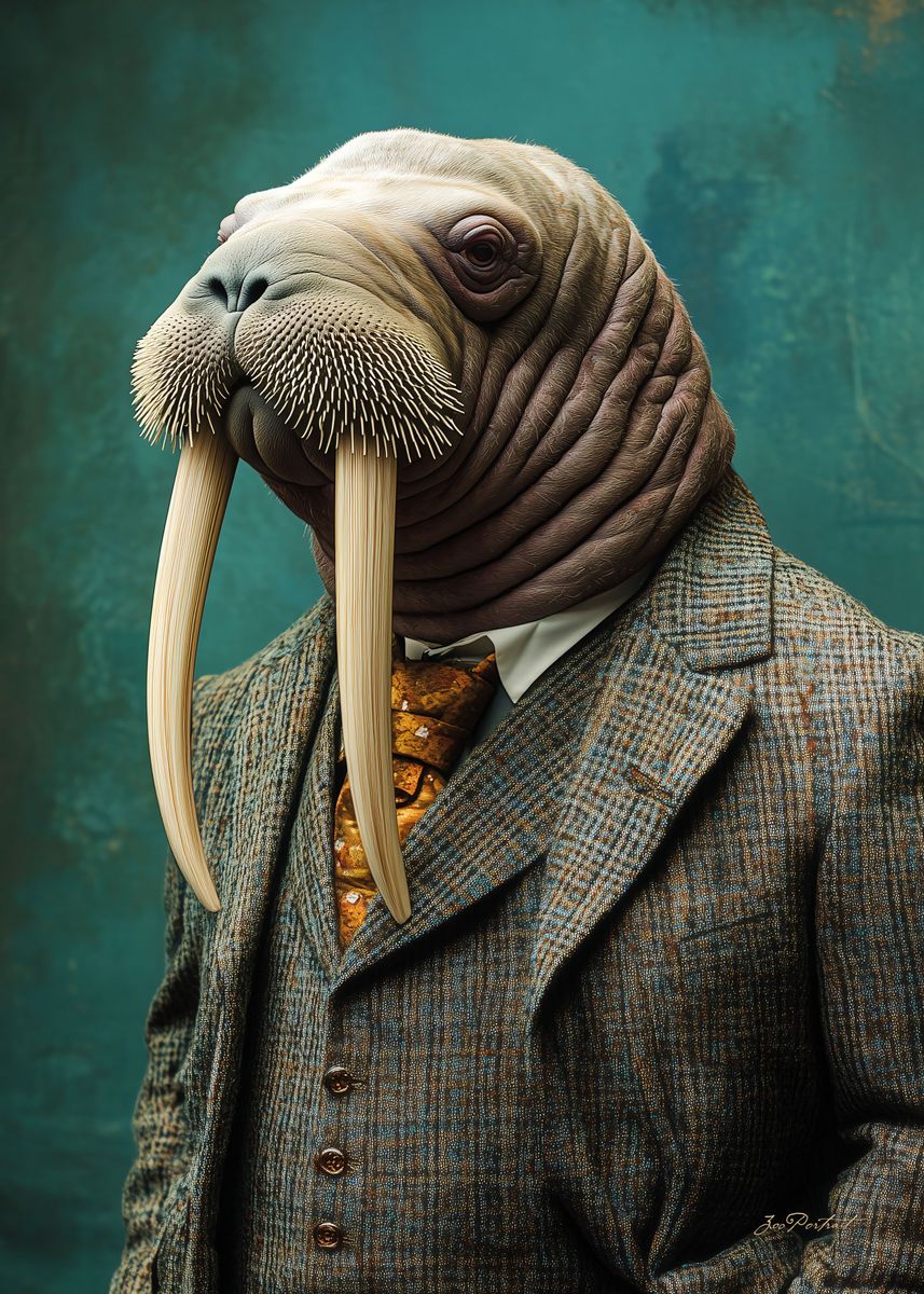 'Portrait of a Walrus in Suit' Poster, picture, metal print, paint by ...