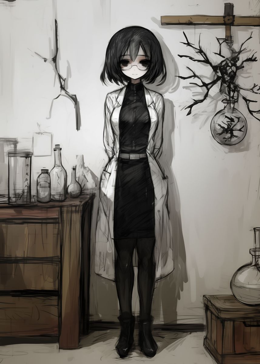'Anime Girl in Lab Coat' Poster, picture, metal print, paint by ...