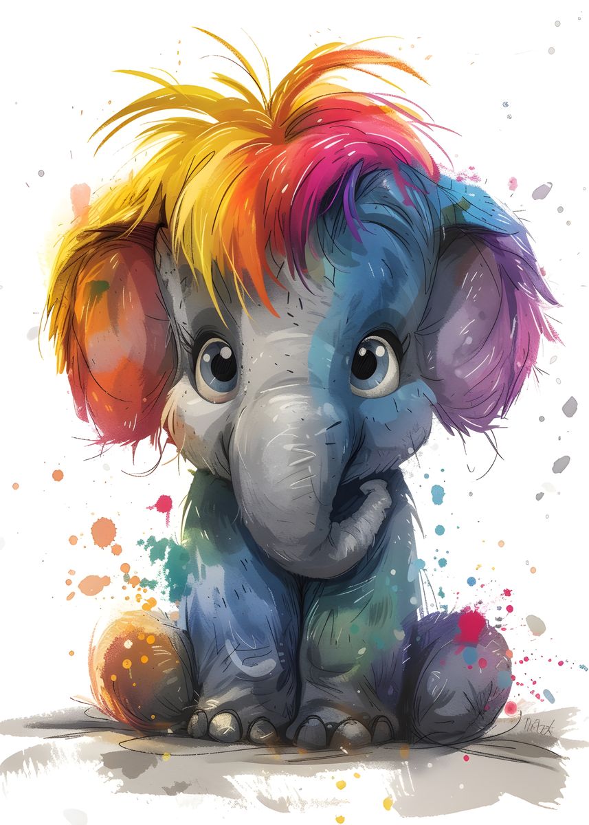 'Rainbow Elephant' Poster, picture, metal print, paint by Mapsters ...