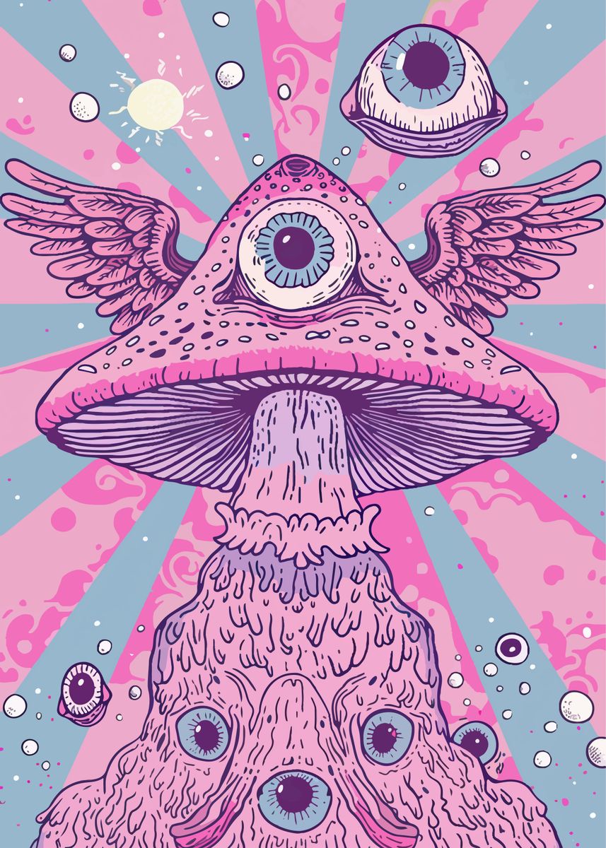 'Psychedelic Mushroom with Eyes Weirdcore' Poster, picture, metal print ...