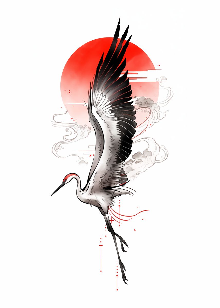 'Japanese Crane Illustration' Poster, picture, metal print, paint by ...